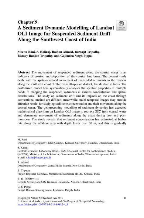 Pdf A Sediment Dynamic Modelling Of Landsat Oli Image For Suspended Sediment Drift Along The