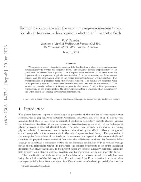 Pdf Fermionic Condensate And The Vacuum Energy Momentum Tensor For Planar Fermions In