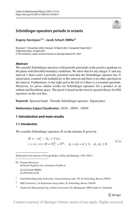 Schr Odinger Operators Periodic In Octants Request Pdf