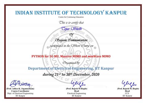 Completed Winter School For Python For 5g Mmwave Mimo And Massive Mimo At Iit Kanpur