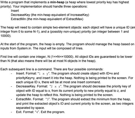 Solved Write A Program That Implements A Min Heap A Heap