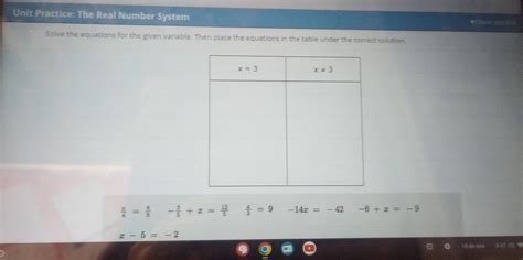 solved unit practice the real number system solve the equations for