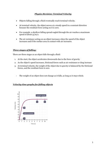 Terminal Velocity Notes Physics Aqa Combined Science Gcse Teaching Resources