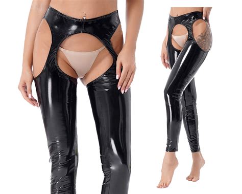 Open Crotch Leggings Pvc Fetish Clothing Open Crotch Pants Etsy