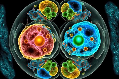Premium Photo Cell Division Into Four Separate Nuclei Genetic Reproduction