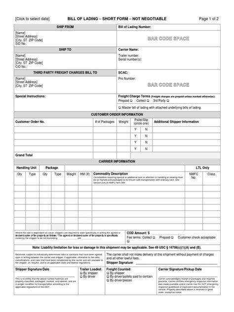 Blank Bill Of Lading Pdf