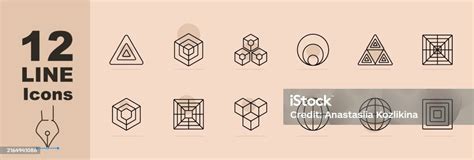 기하학적 세트 아이콘입니다 삼각형 정육면체 육각형 원형 호 중첩 삼각형 정사각형 그리드 동심원 육각형 입방체 구조 구 지구 적층