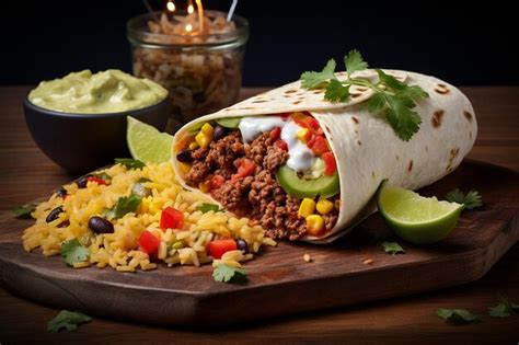 Chilli Con Carne Burrito With Rice Premium Ai Generated Image