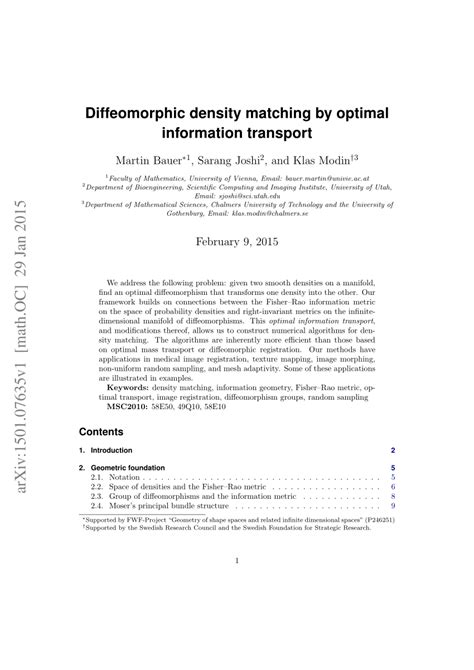 Pdf Diffeomorphic Density Matching By Optimal Information Transport