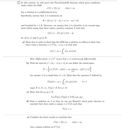 Solved In this exercise we will prove the Picard Lindelöf Chegg