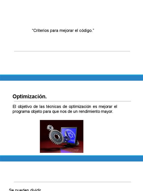 Criterios Para La Optimizacion De Codigo Programa De Optimización Programa De Computadora