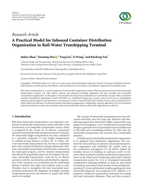 Pdf A Practical Model For Inbound Container Distribution Organization In Rail Water
