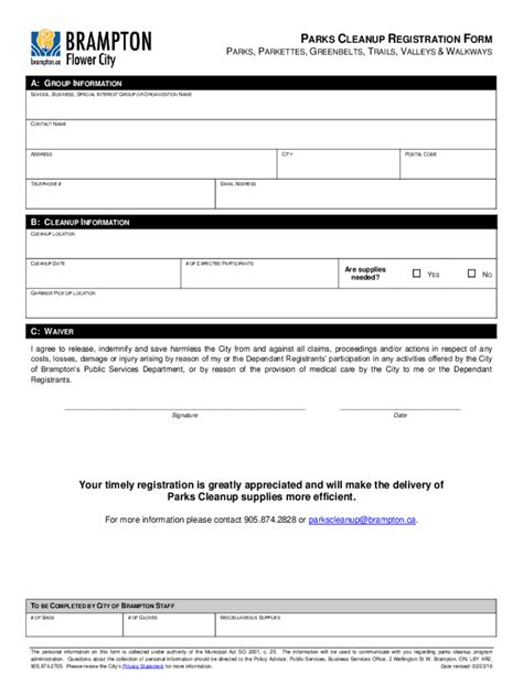 Fillable Online Parks Cleanup Registration Form Fax Email Print Pdffiller