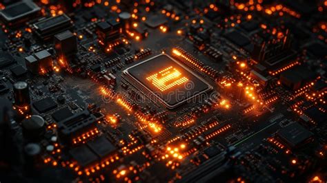 Close Up Of An Illuminated Cpu On A Circuit Board With Traces And