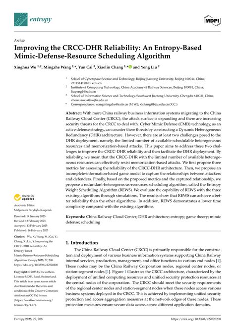 Pdf Improving The Crcc Dhr Reliability An Entropy Based Mimic Defense Resource Scheduling