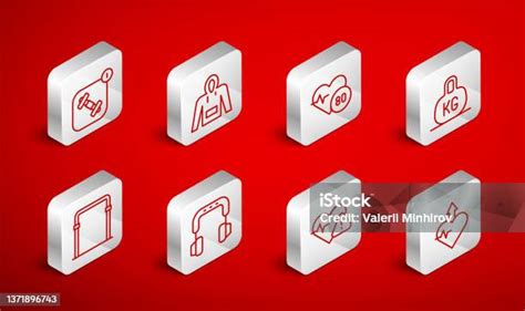 세트 라인 하트 비트 증가 후디 속도 체중 피트니스 응용 프로그램 헤드폰 및 스포츠 수평 막대 아이콘 벡터 3차원 형태에 대한 스톡 벡터 아트 및 기타 이미지 Istock