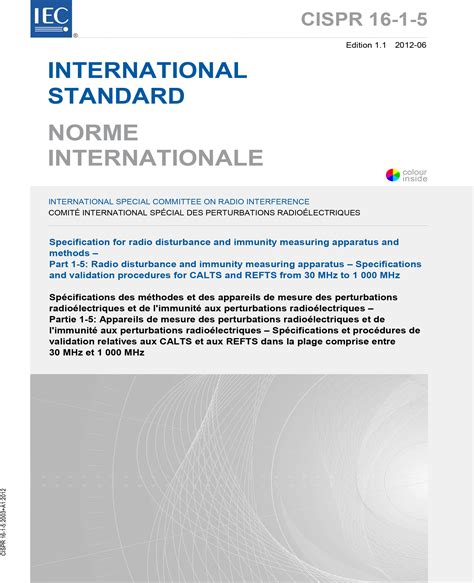 Cispr 16 1 5 Ed 1 1 B 2012 Specification For Radio Disturbance And Immunity Measuring