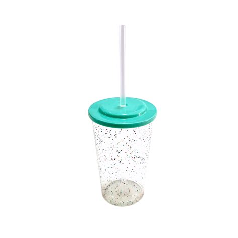 Vaso Cristal Glitter Con Tapa Y Sorbete Turquesa Taller Creativo