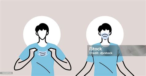 마스크를 바르게 착용하는 방법 의료용 마스크를 착용하는 올바른 방법을 제시하는 남성 감기와 독감에 대한 스톡 벡터 아트 및 기타