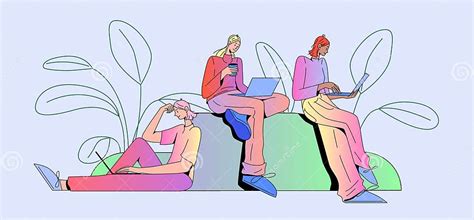 flat vector illustration of female programmers working as a team stock