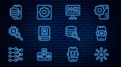 Set Line Neural Network Artificial Intelligence Ai Algorithm Processor Cpu Cloud Technology Data