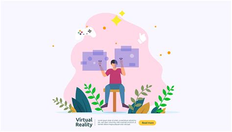 가상 증강 현실 인물 캐릭터는 Vr 인터페이스를 만지고 게임 교육 엔터테인먼트 학습을 재생 고글을 착용 템플릿 배너 프레젠테이션 프로 모션 포스터 또는 인쇄 미디어