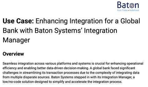 Welcome To The Baton Systems Resource Centre Integration Manager Use Case