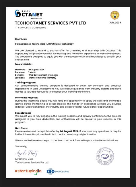 Bhumi Jain On Linkedin Internship