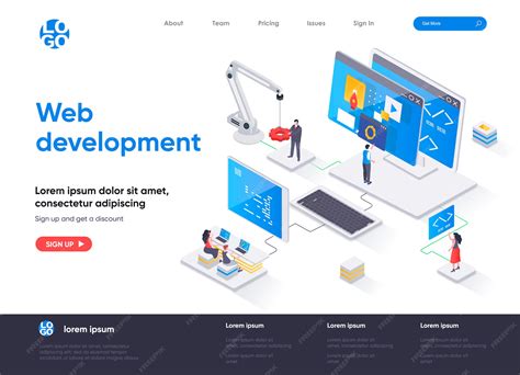 Premium Vector Web Development Isometric Landing Page Template