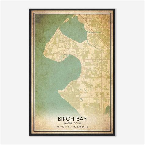 Vintage Birch Bay Washington Map Poster Modern Home Decor Wall Art