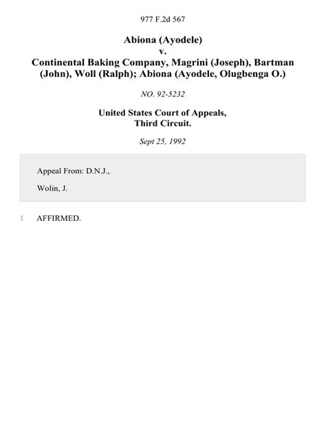 Abiona Ayodele V Continental Baking Company Magrini Joseph Bartman John Woll Ralph