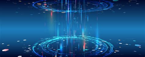 하이테크 컴퓨터 디지털 기술 개념 3d 미래지향적 인 빛나는 원 다양한 기술 적 요소와 넓은 관점 블루 배경 0명에 대한 스톡