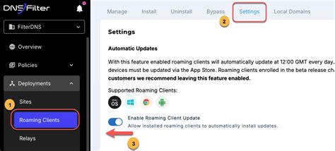 manage auto updating for roaming clients dnsfilter
