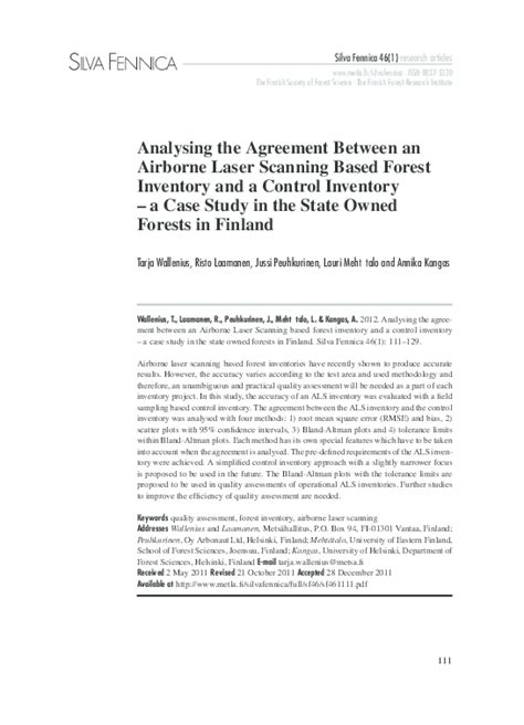 Pdf Analysing The Agreement Between An Airborne Laser Scanning Based Forest Inventory And A