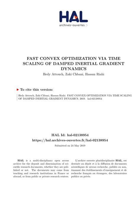 pdf fast convex optimization via time scaling of damped inertial
