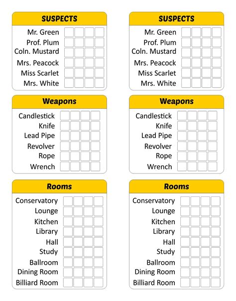 Board Game Clue Sheets Printable Clue Games Clue Board Game Clue