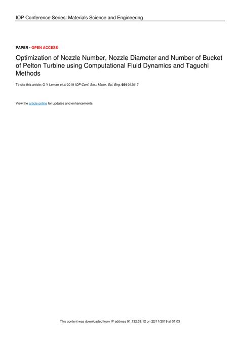Pdf Optimization Of Nozzle Number Nozzle Diameter And Number Of Bucket Of Pelton Turbine