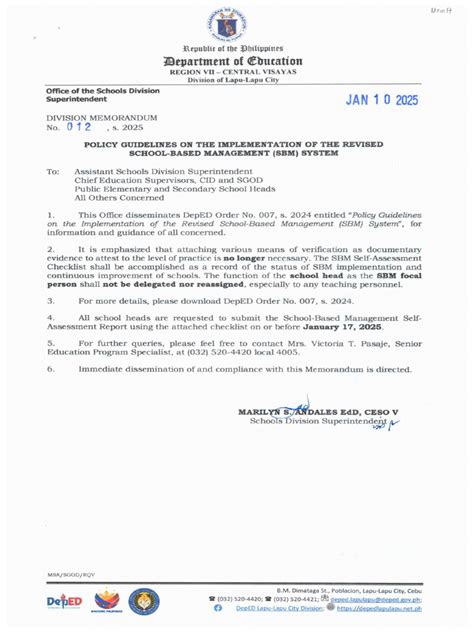 Dm No 012 S 2025 Policy Guidelines On The Implementation Of The