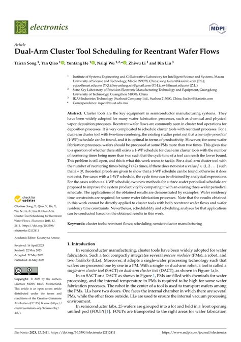 Pdf Dual Arm Cluster Tool Scheduling For Reentrant Wafer Flows