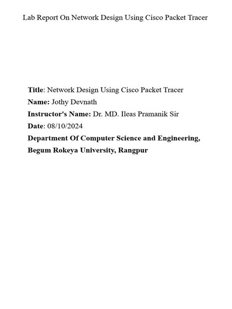 Lab Report On Network Design Using Cisco Packet Tracer Pdf Internet