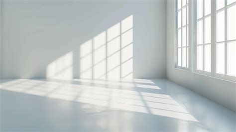 White Minimalist Room With Natural Light Overlaying Shadows And