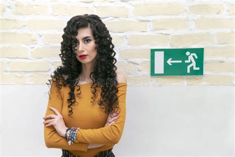 Woman At The Exit Sign Stock Image Image Of Allowed