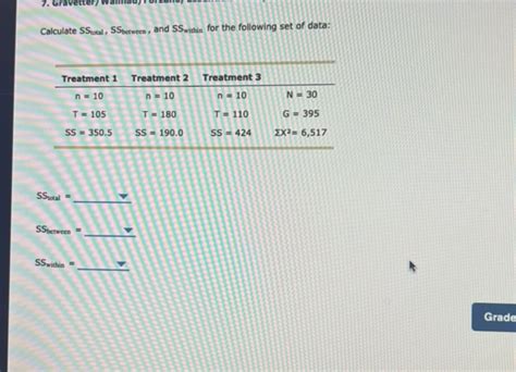 Calculate SS Iotal SS Between And SS Within StudyX