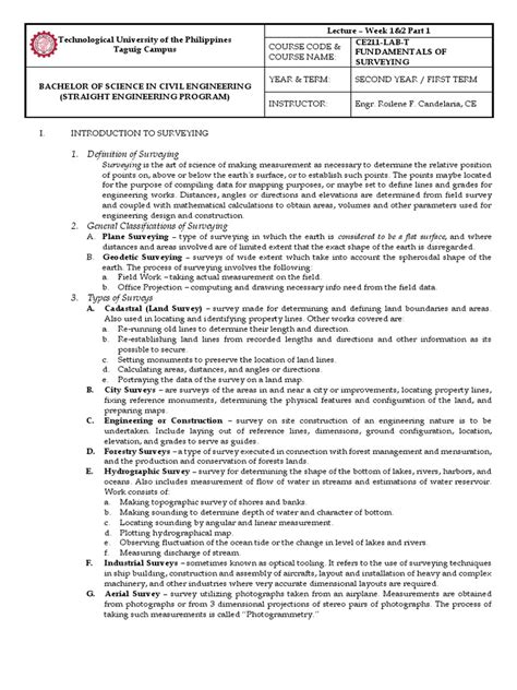 Fundamentals Of Surveying Lecture No1 Part 1 Pdf Surveying Hydrography