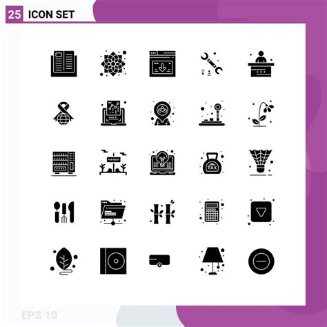Pictogram Set of 25 Simple Solid Glyphs of classroom options new year wrench website Editable ...