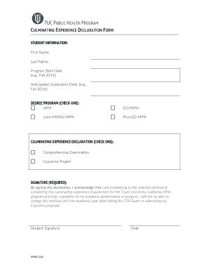 Fillable Online TUC P H P CULMINATING EXPERIENCE DECLARATION FORM Fax Email Print PdfFiller