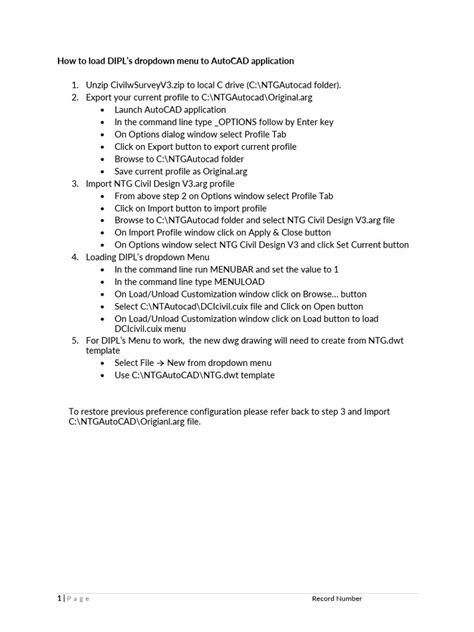 Autocad Profile Setup Instruction Mar2019 Pdf