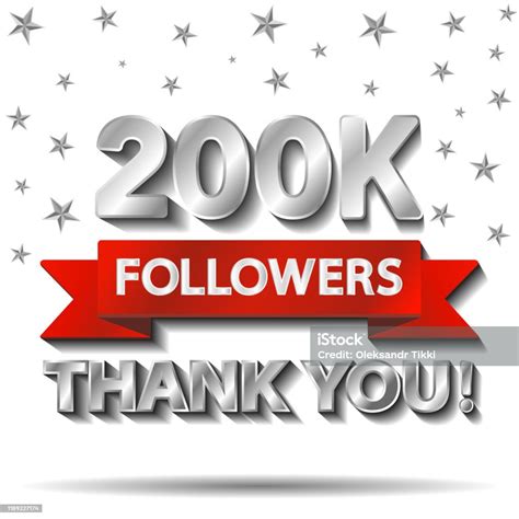 감사 배너 템플릿 추종자 감사합니다 200k 이십만 200 000 추종자 업적 축하 실버 디자인 소셜 네트워크 미디어 웹 블로거 구독자 벡터 일러스트레이션 Number