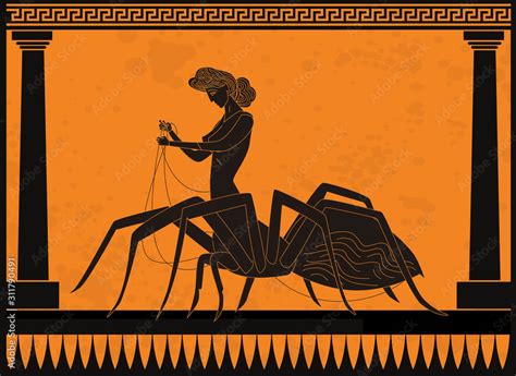 Arachne Greek Mythology Spider Half Woman Silk Weaver Stock Vector