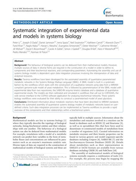 pdf systematic integration of experimental data and models in systems
